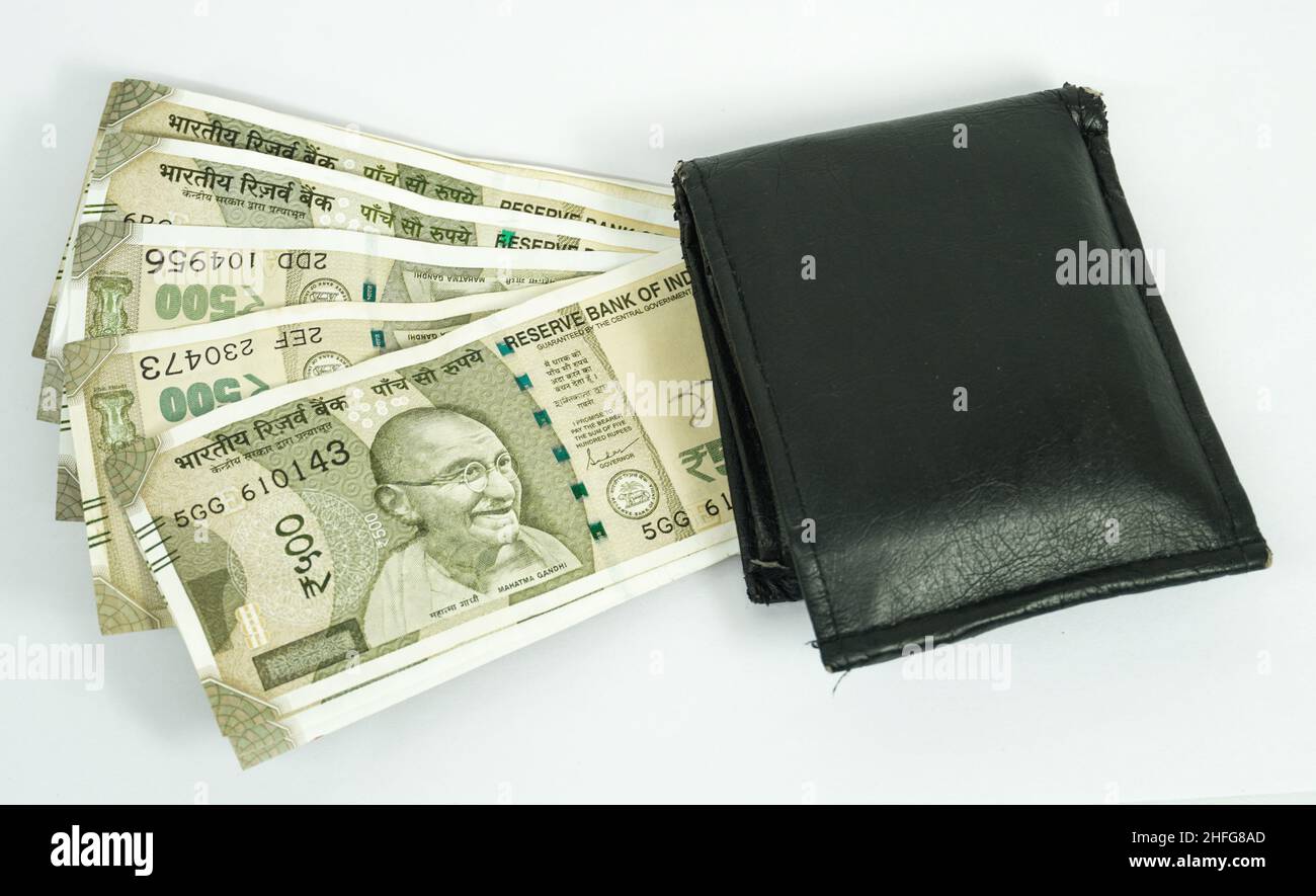 indian rupees with wallet isolate in white background Stock Photo - Alamy