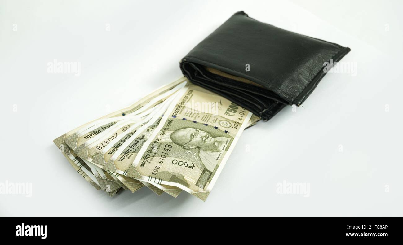 indian rupees with wallet isolate in white background Stock Photo - Alamy