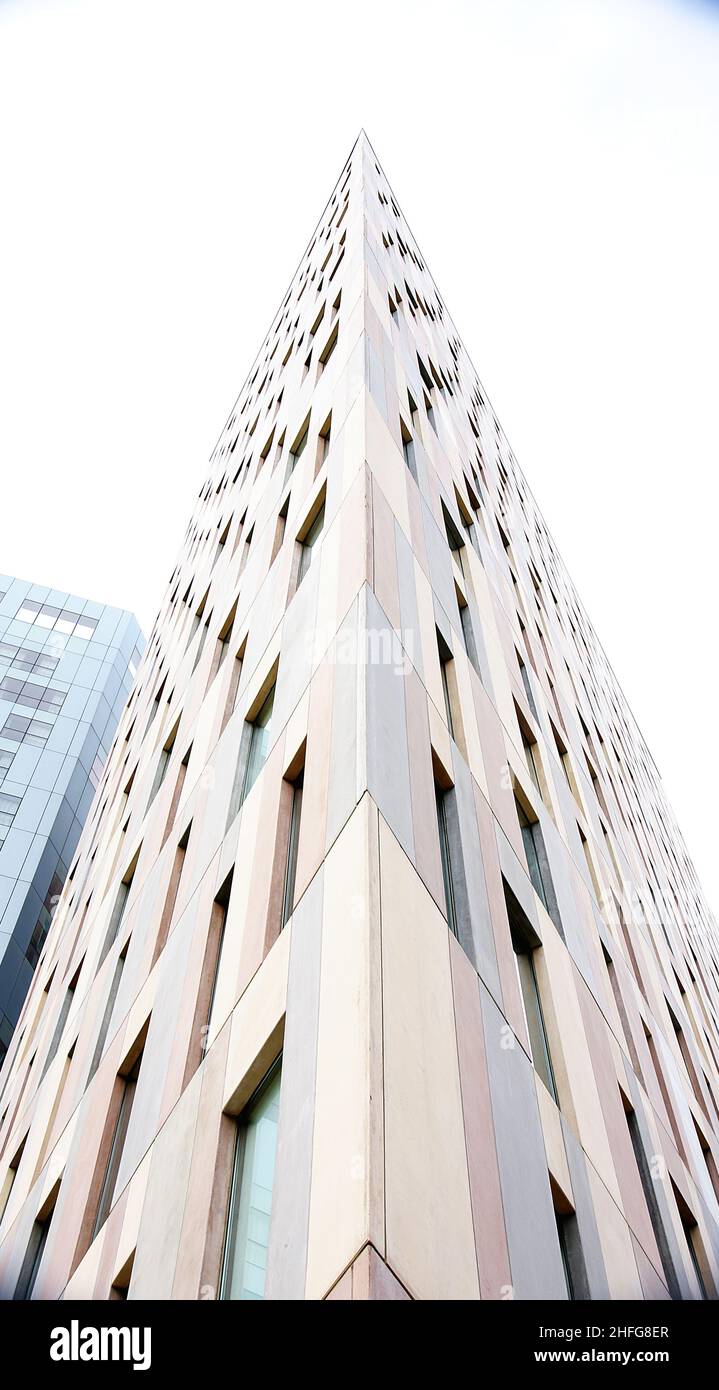 Facade of modern building on Diagonal Mar in Barcelona, Catalunya ...