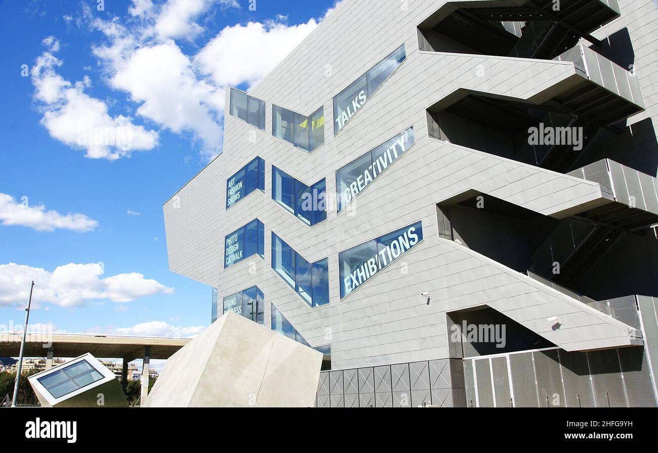 Architectural detail of the facade and concrete cubes of the Museu del ...