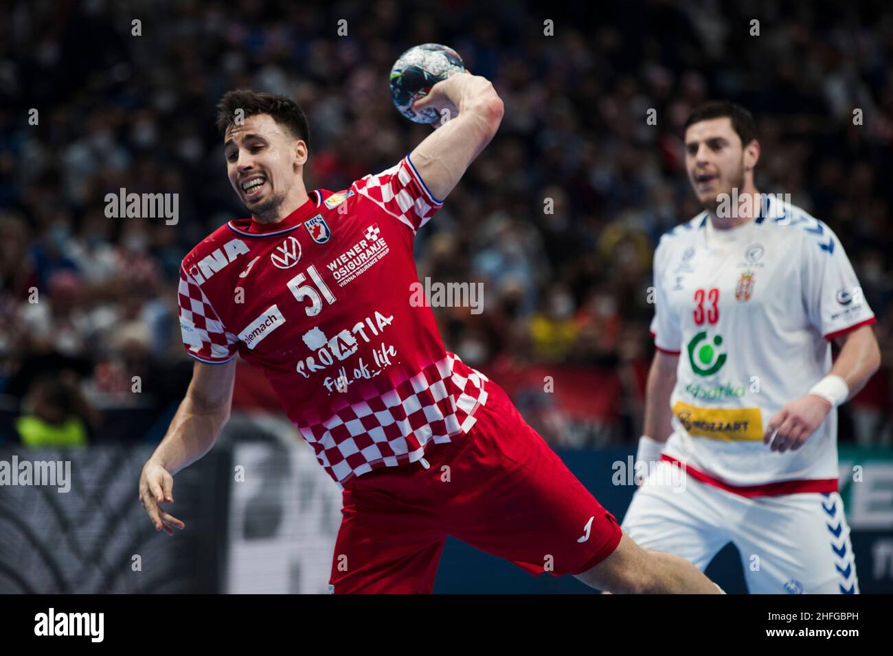 Szeged, Hungary, 15th January 2022. Ivan Martinovic of Croatia shoots ...