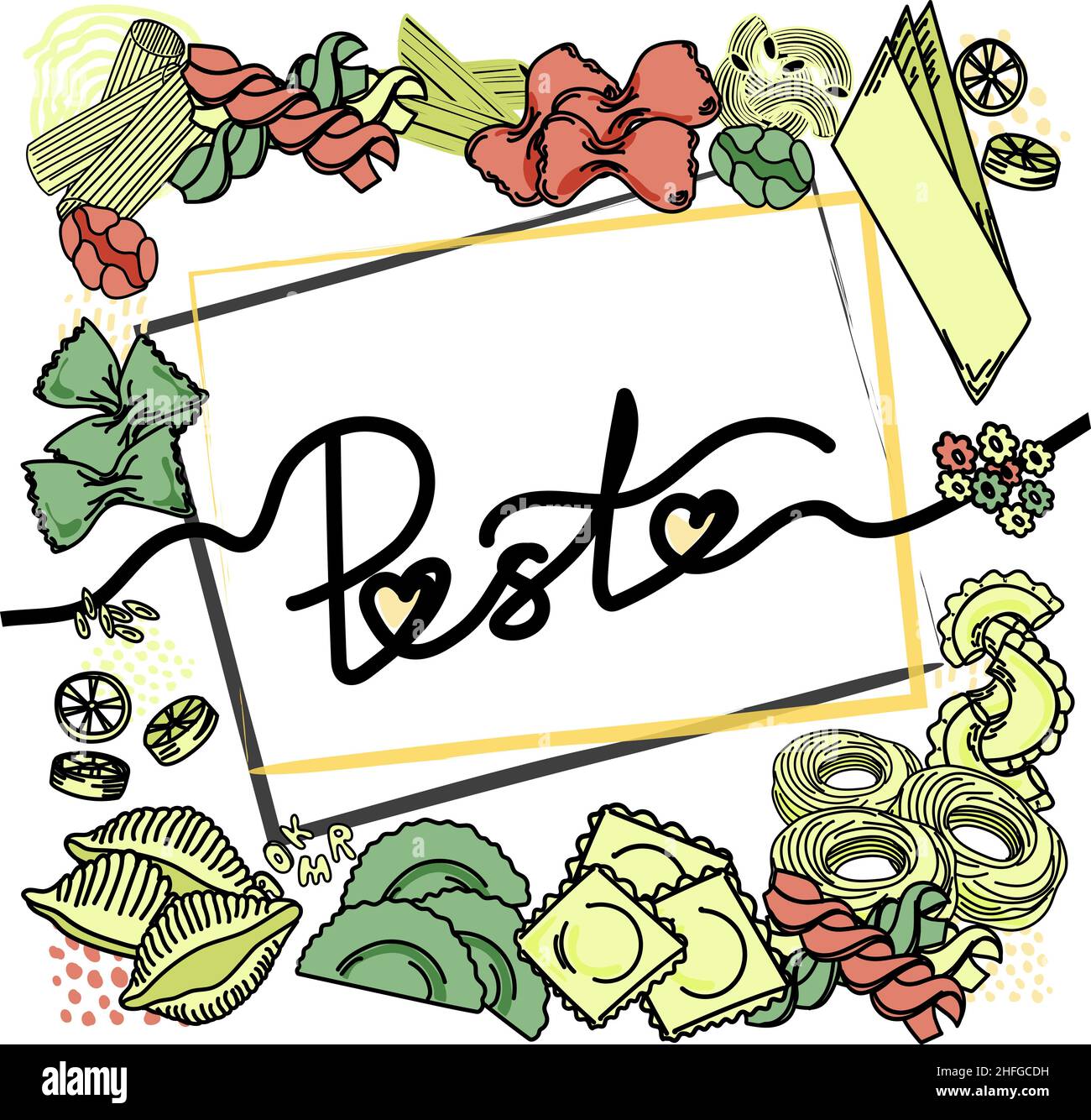 Vector illustration of lettering for pasta restaurant. Logo for tasty ...