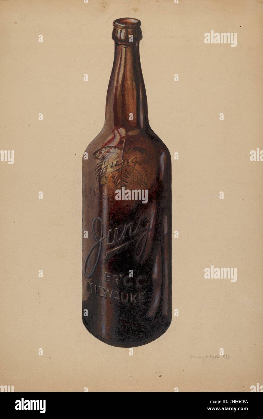 Beer Bottle, 1940. (Note. Jung, Milwaukee, on the bottle Stock Photo ...