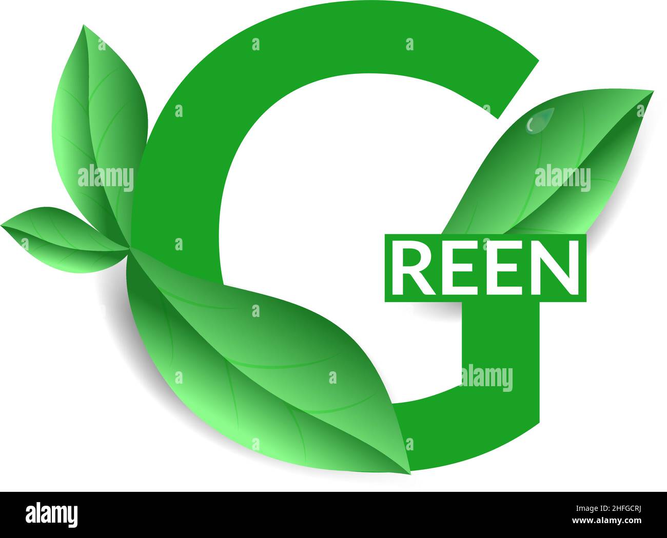 Ecological concept. Logo go green. Lettering with leaves. Realistic ...
