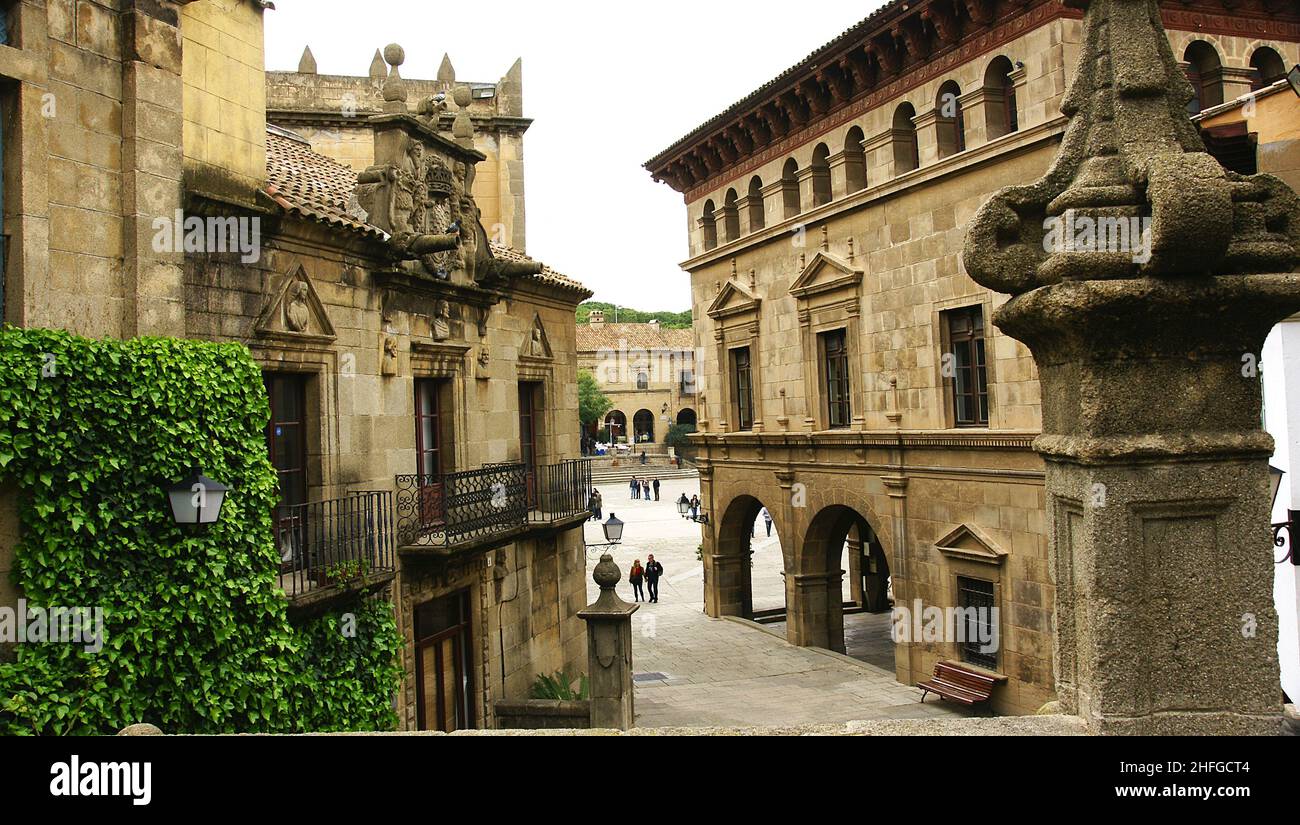 Spanish town square in Barcelona, Catalunya, Spain, Europe Stock Photo ...