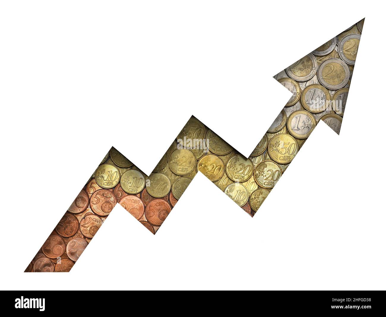 Growing arrow with euro coins background, euro money investment concept ...