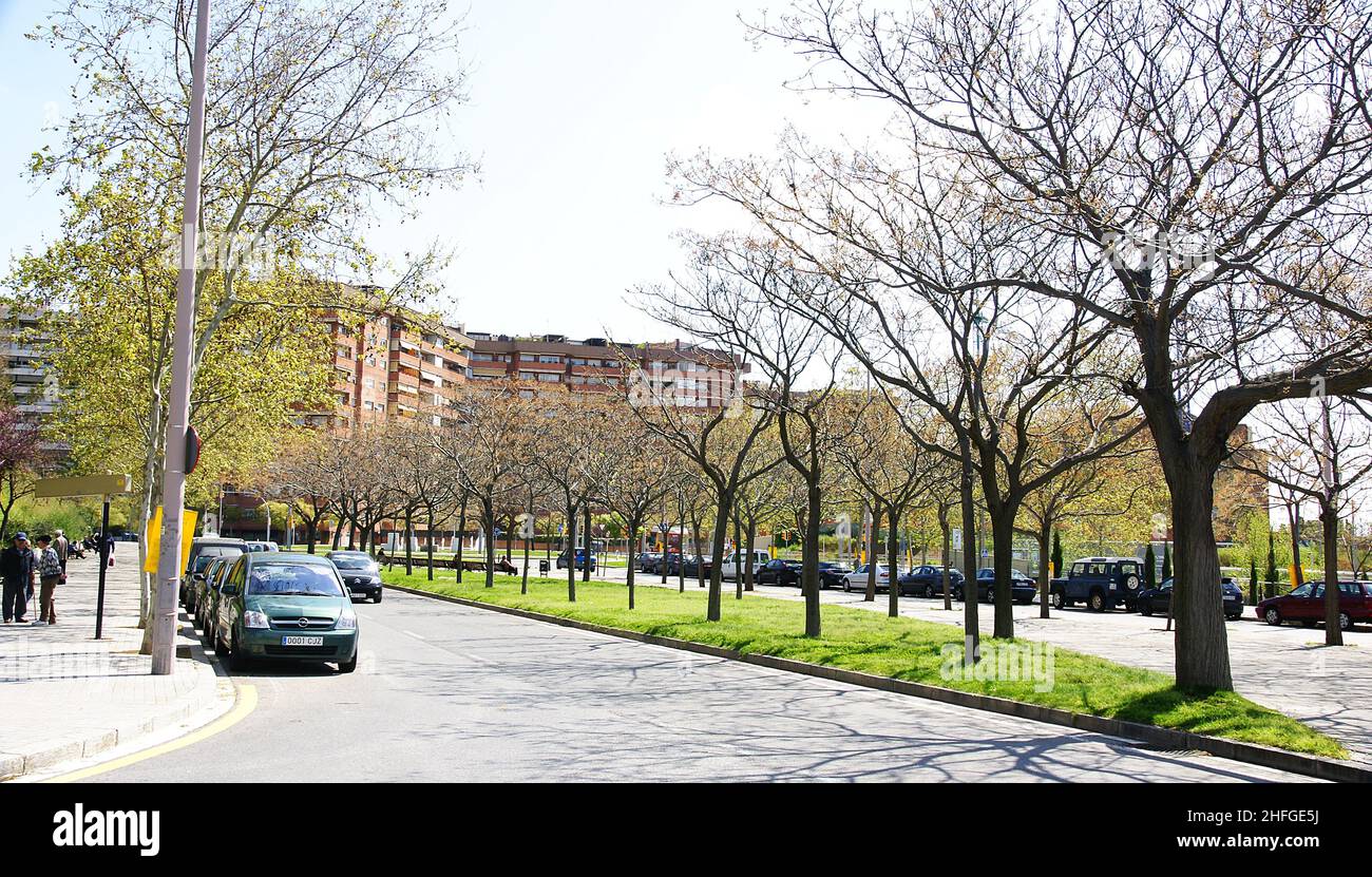 Panoramic of a neighborhood with gardens in Collblanc, Barcelona ...