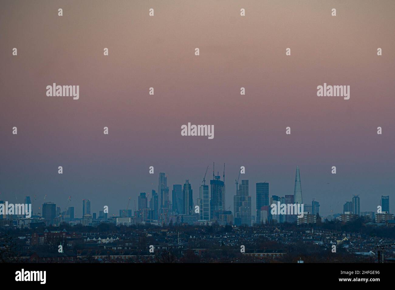 WIMBLEDON, LONDON,UK. 16 January 2022. London city skyline seen at ...