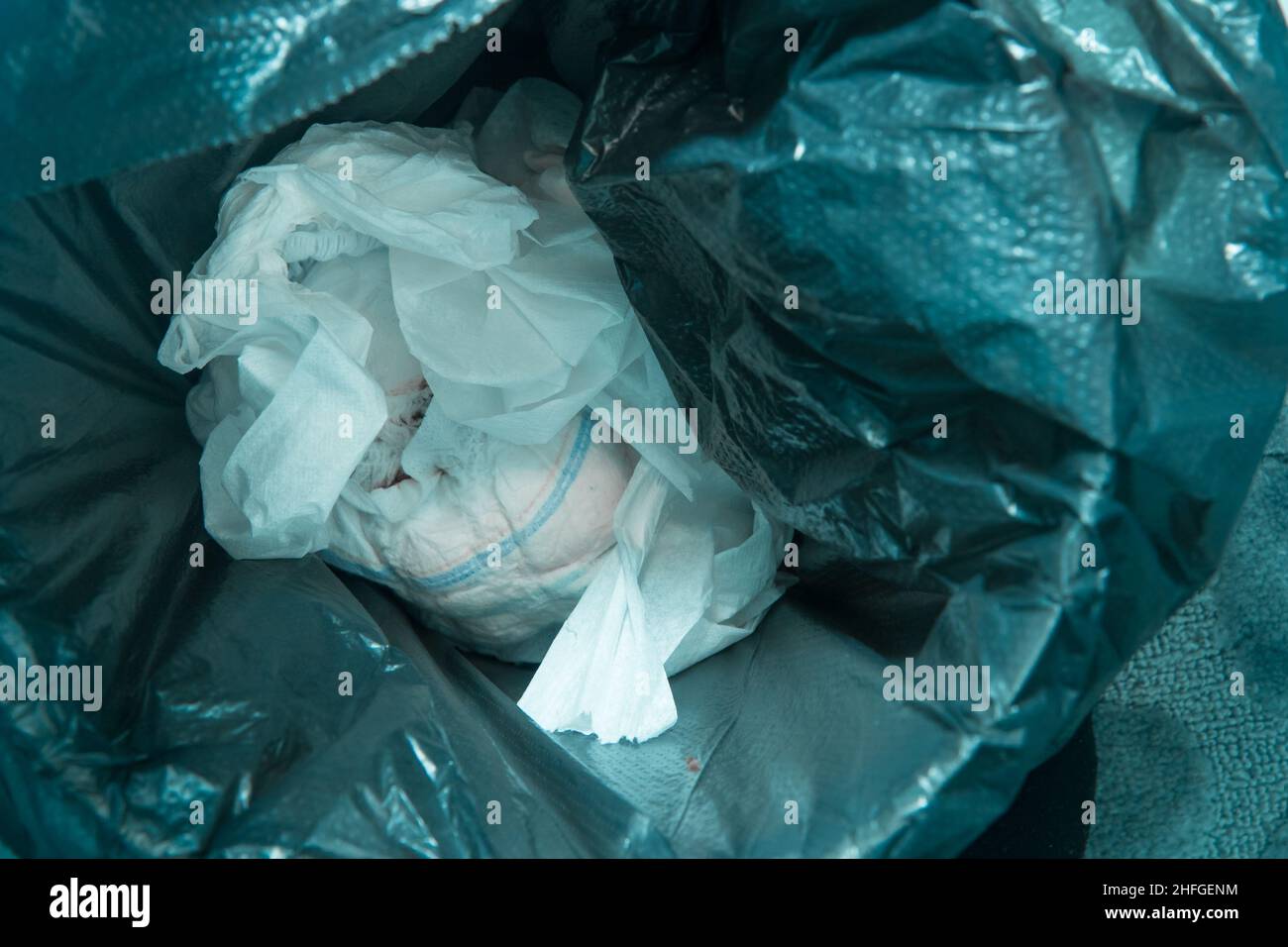 Waste used children's dirty diaper garbage in the trash bin Stock Photo ...