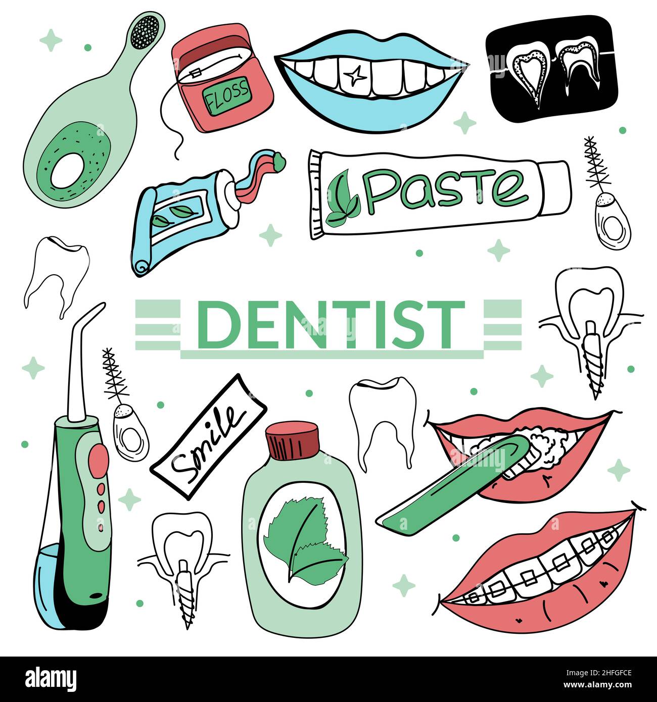 Dentistry doodle concept for a banner. Template for a brochure with ...