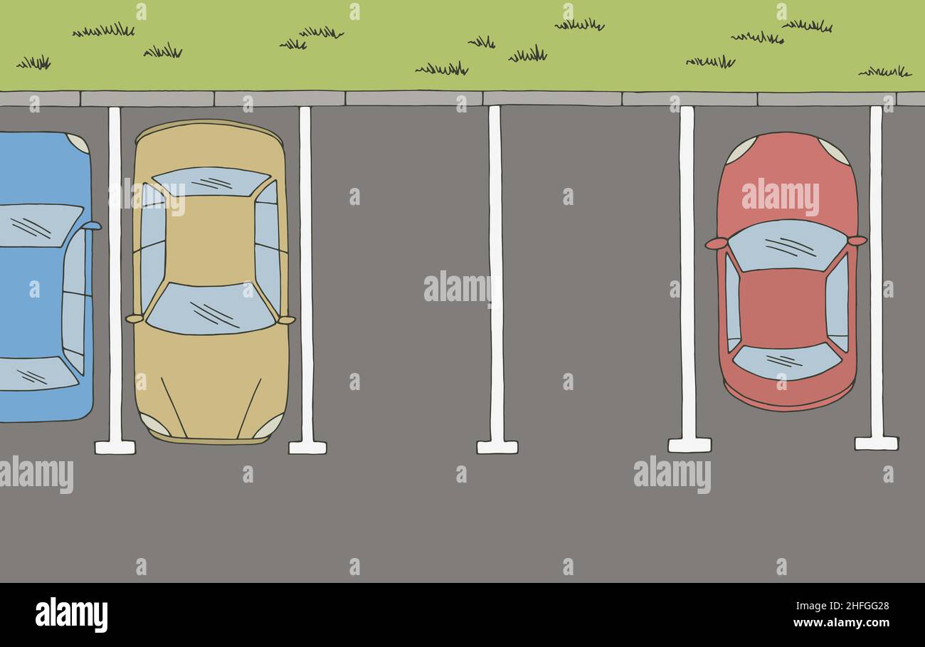 Parking top aerial view graphic color sketch landscape illustration ...