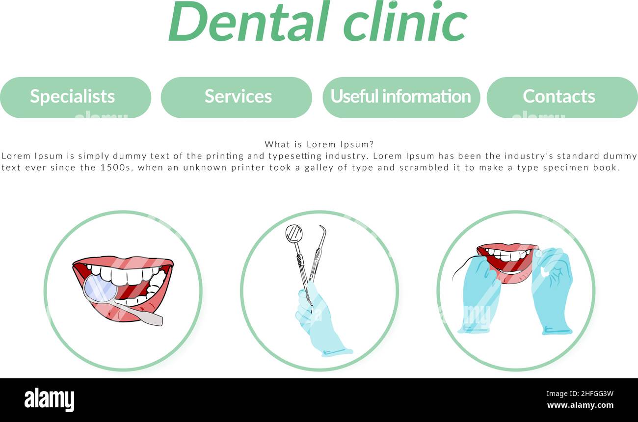 Dentistry doodle template for web banner. Dental floss, dental check-up ...