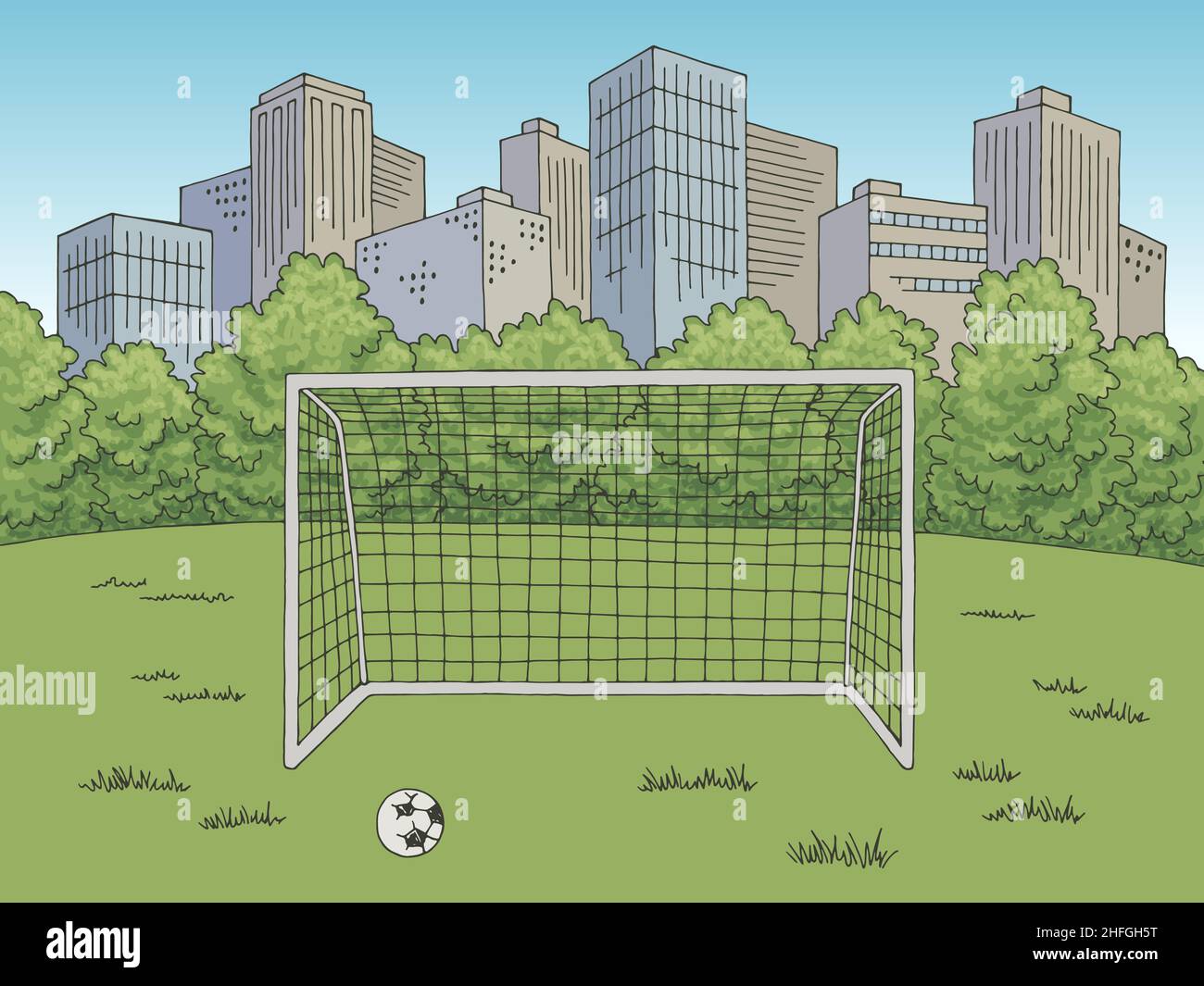 Street soccer football sport graphic color city landscape sketch ...