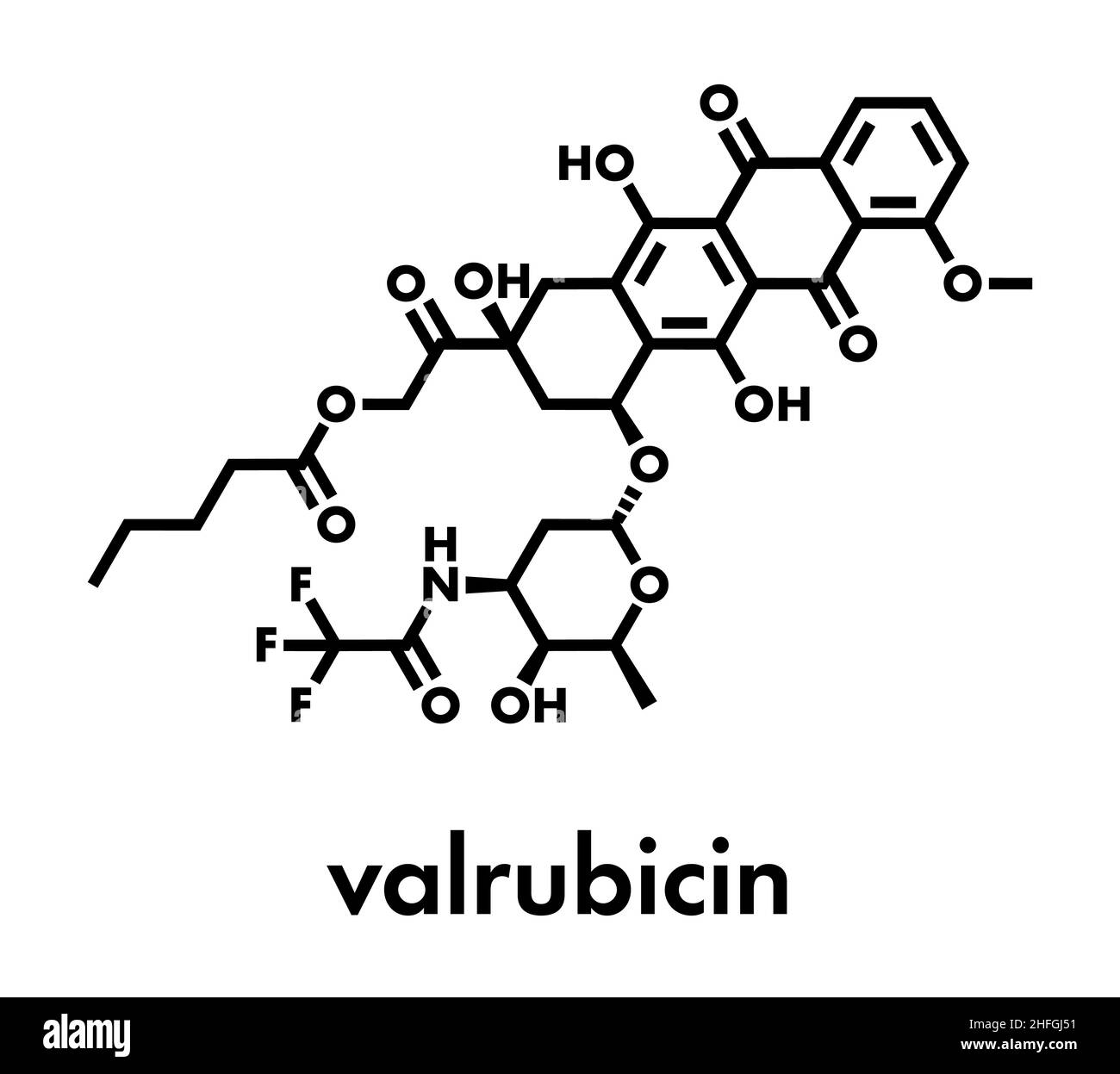 Valrubicin bladder cancer drug molecule. Skeletal formula Stock Vector ...