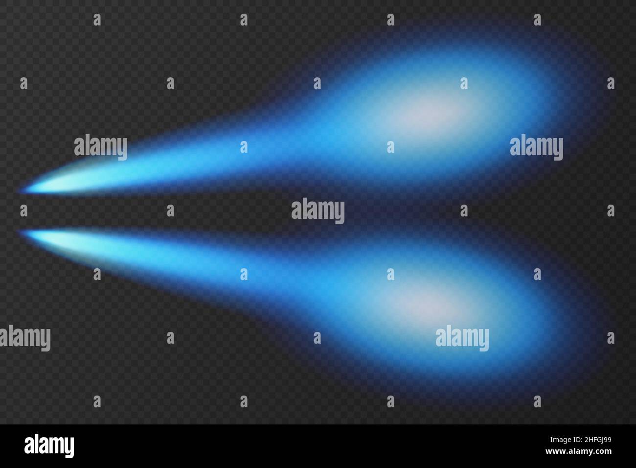 Blue transparent car headlight top view on night background. Vector ...