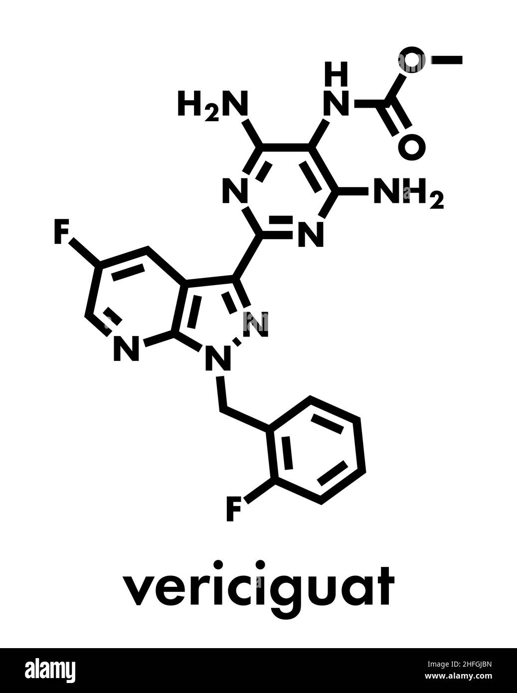 Vericiguat heart failure drug molecule. Skeletal formula Stock Vector ...