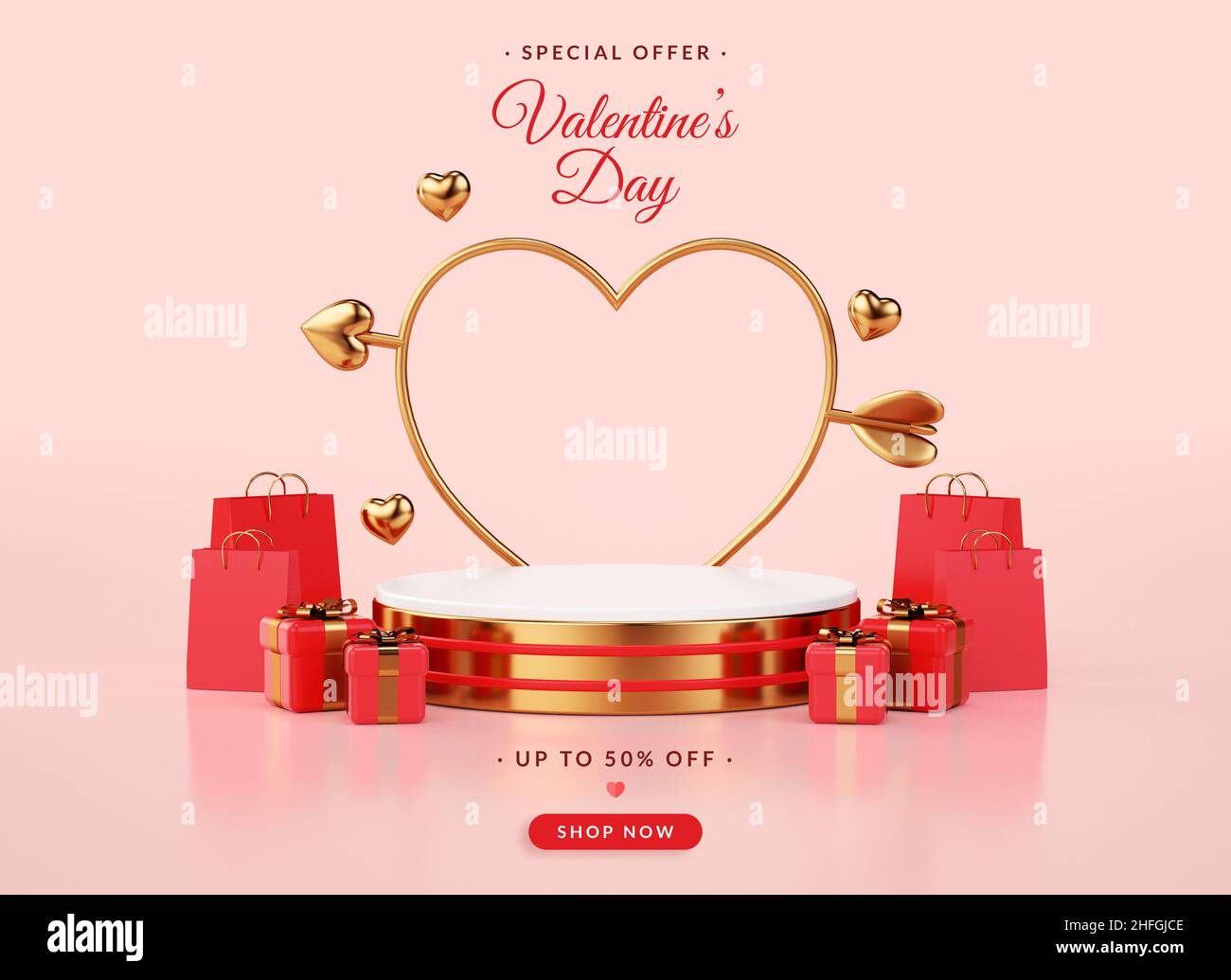 Valentines day discount banner with pedestal platform for promotional ...