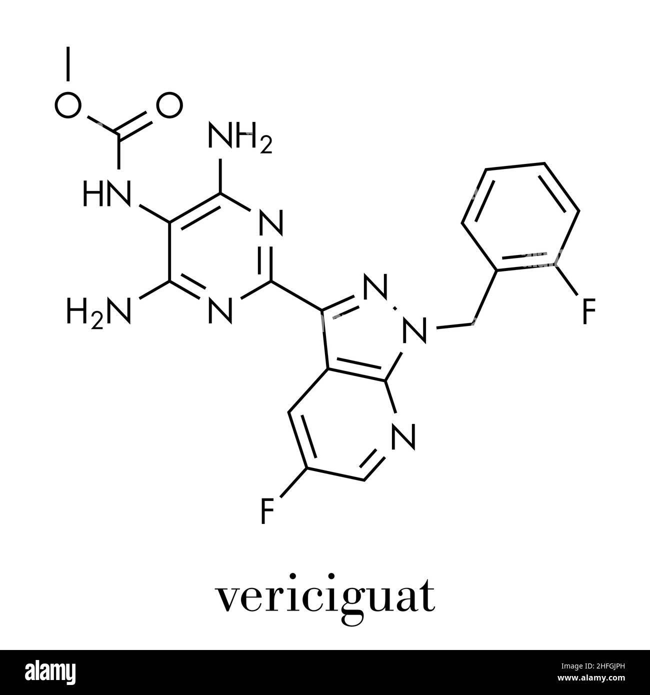 Vericiguat heart failure drug molecule. Skeletal formula Stock Vector ...