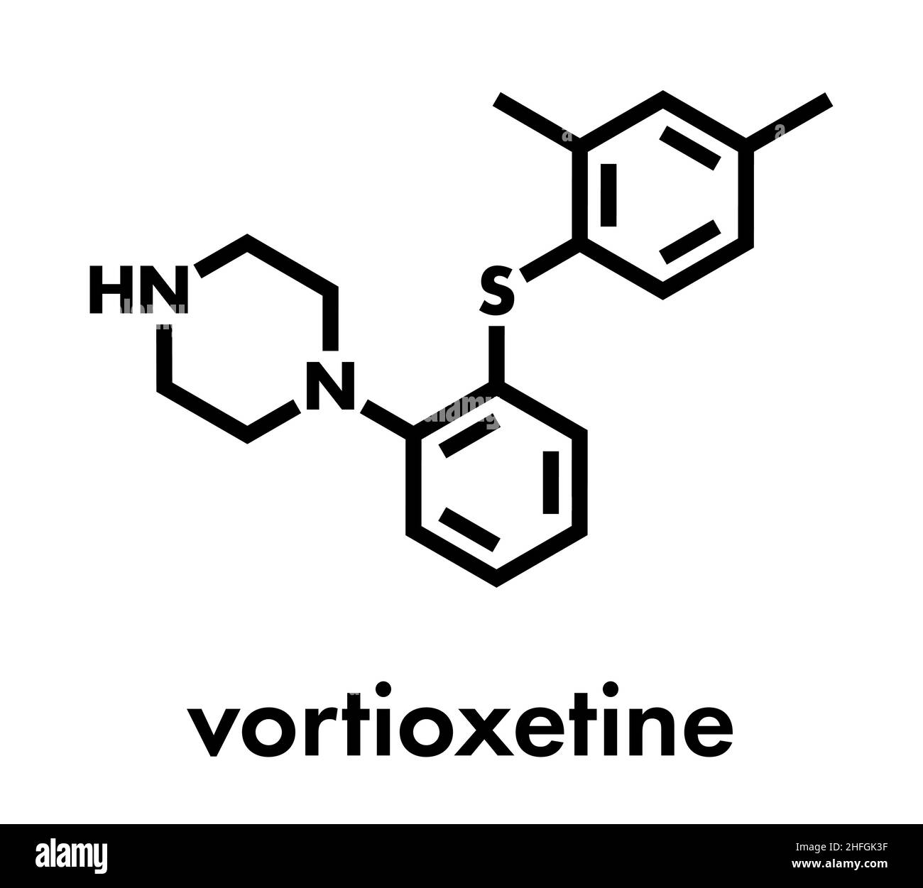 Vortioxetine antidepressant drug molecule. Skeletal formula Stock ...