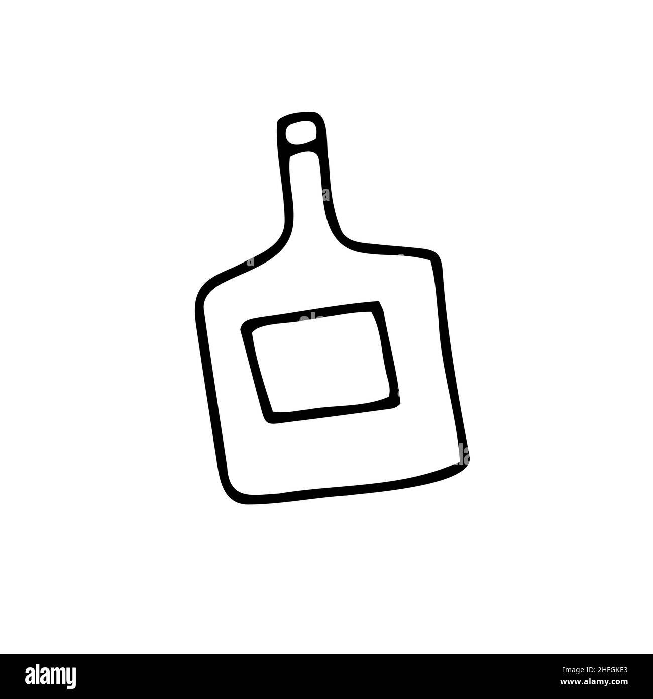 Doodle bottle image. Outline flask isolated on white background. Hand ...