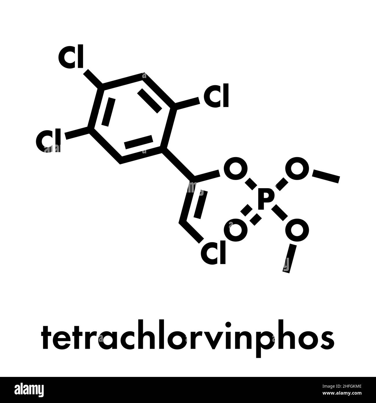 Tetrachlorvinphos organophosphate insecticide molecule. Skeletal ...