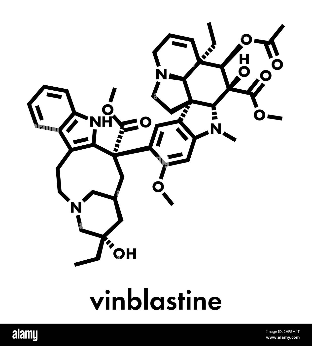 Vinblastine cancer chemotherapy drug molecule. Skeletal formula Stock ...