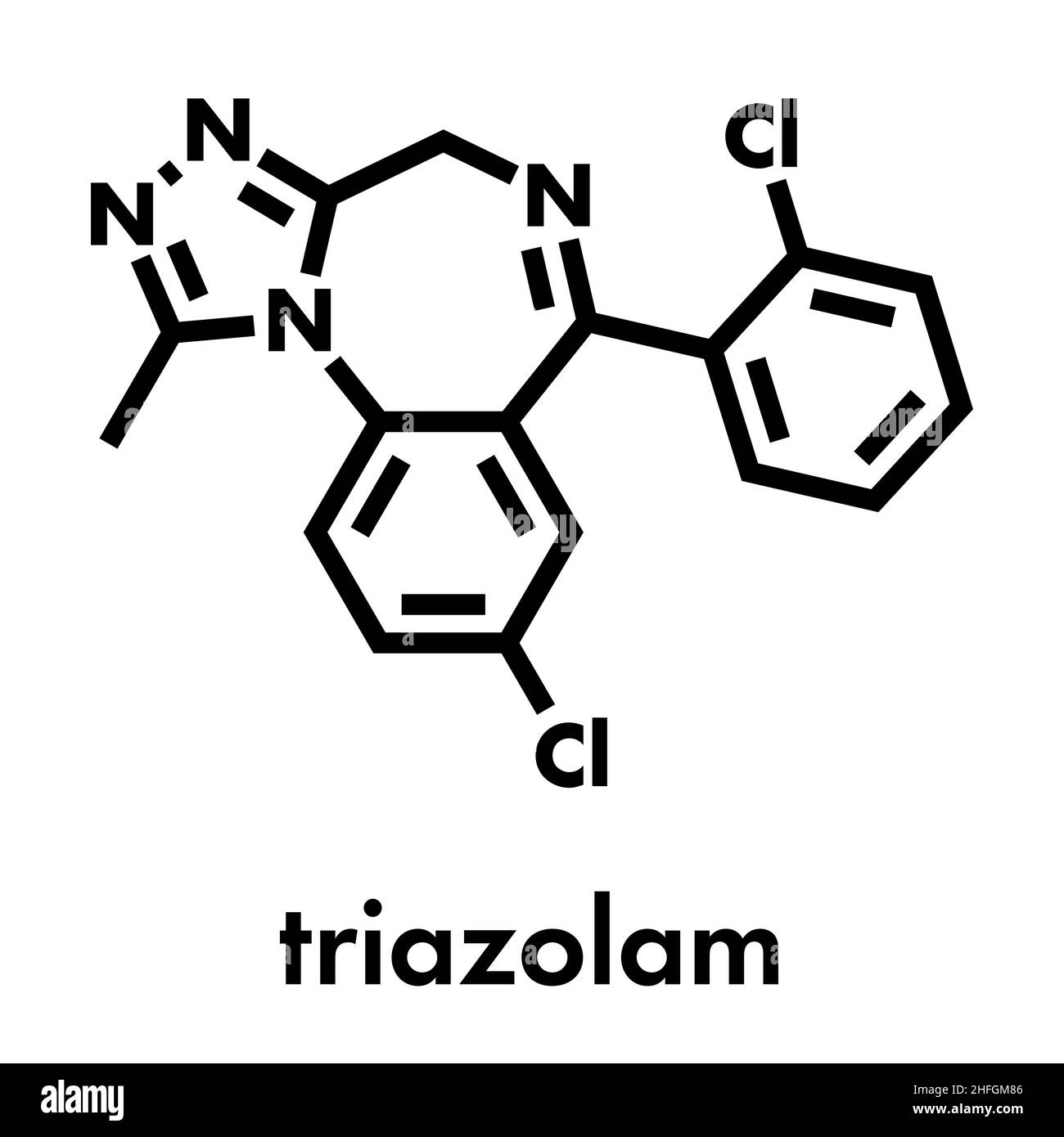 Triazolam insomnia drug (sleeping pill, benzodiazepine class) molecule ...