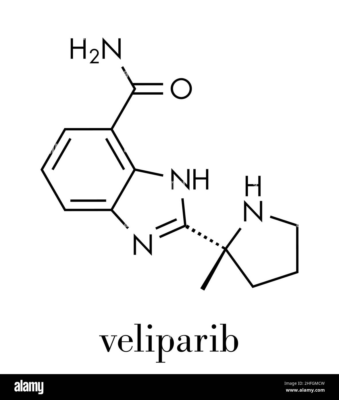 Veliparib cancer drug molecule (PARP inhibitor). Skeletal formula Stock ...