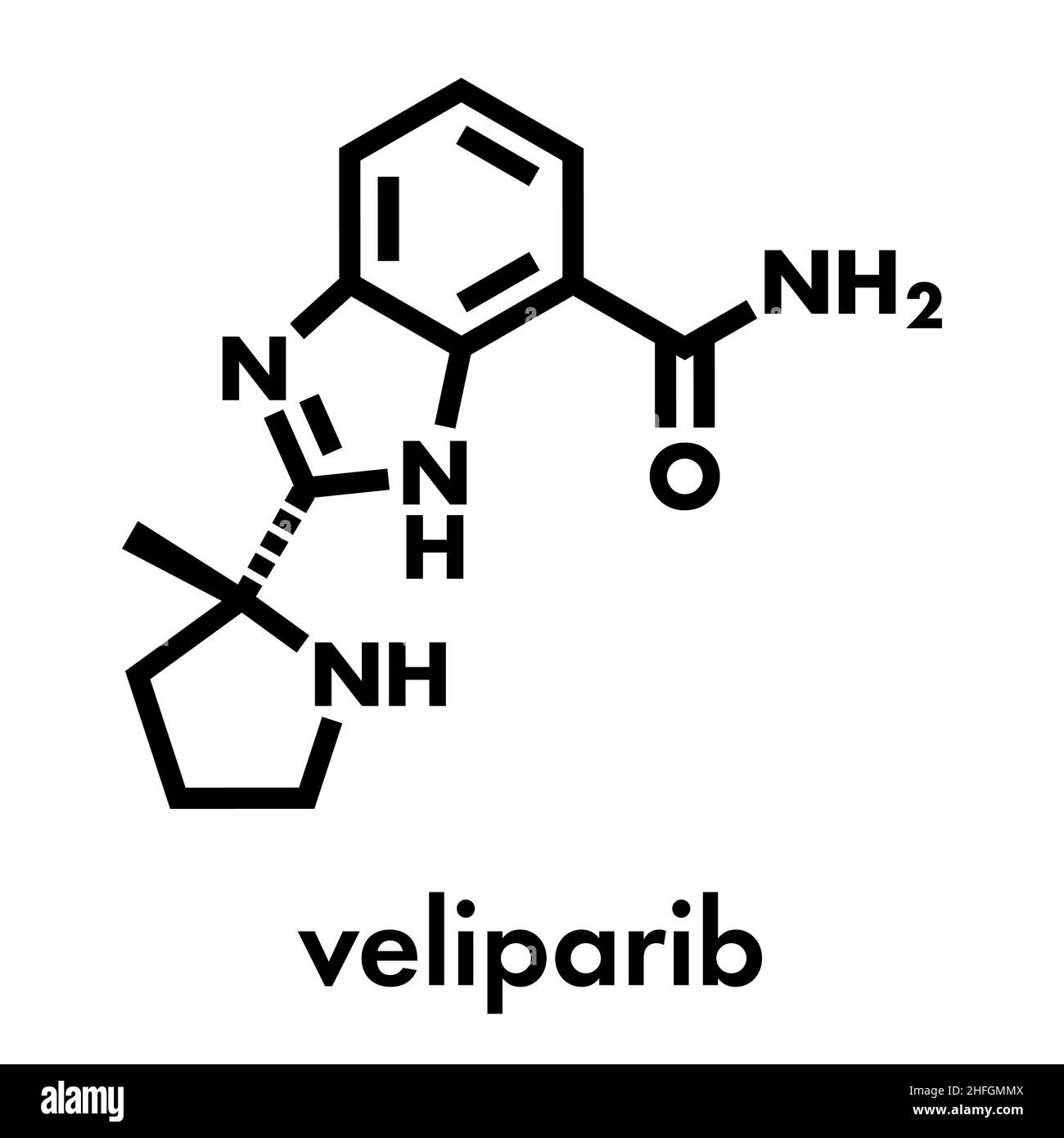 Veliparib cancer drug molecule (PARP inhibitor). Skeletal formula Stock ...