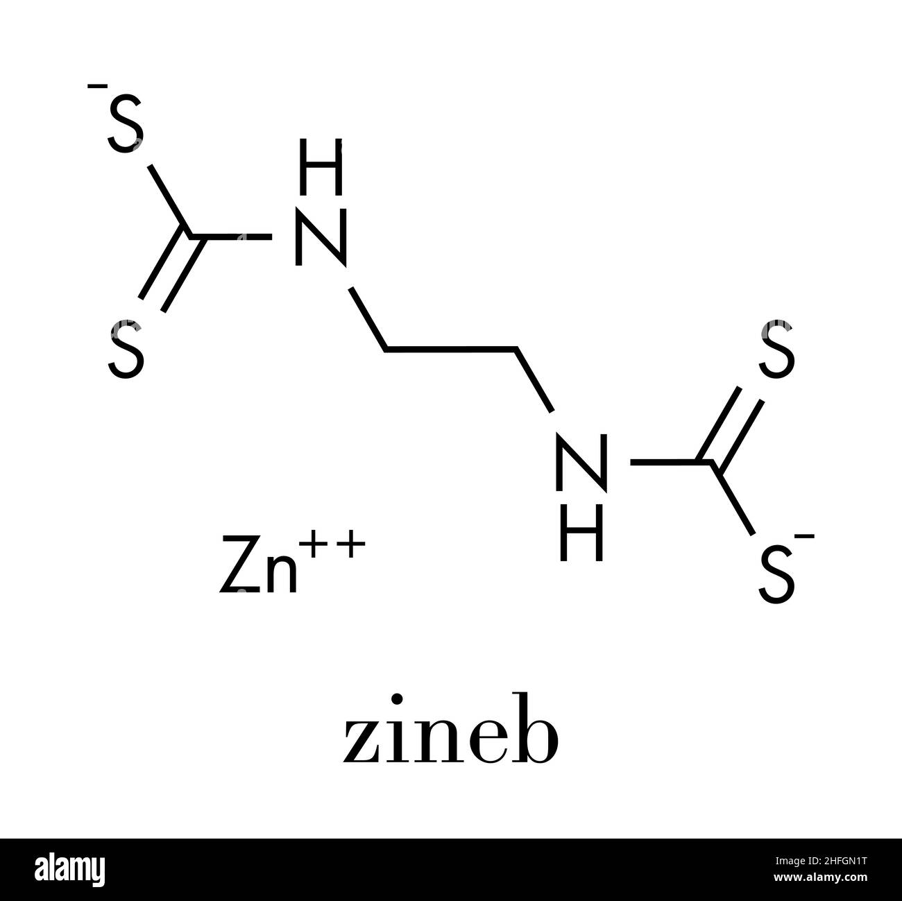 Zineb zinc organosulfur fungicide molecule. Skeletal formula Stock ...