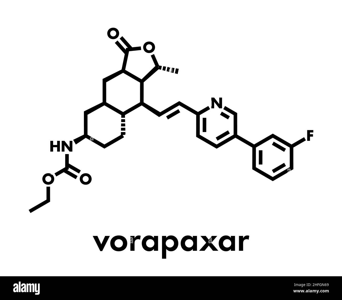 Vorapaxar acute coronary syndrome chest pain drug molecule. Skeletal ...