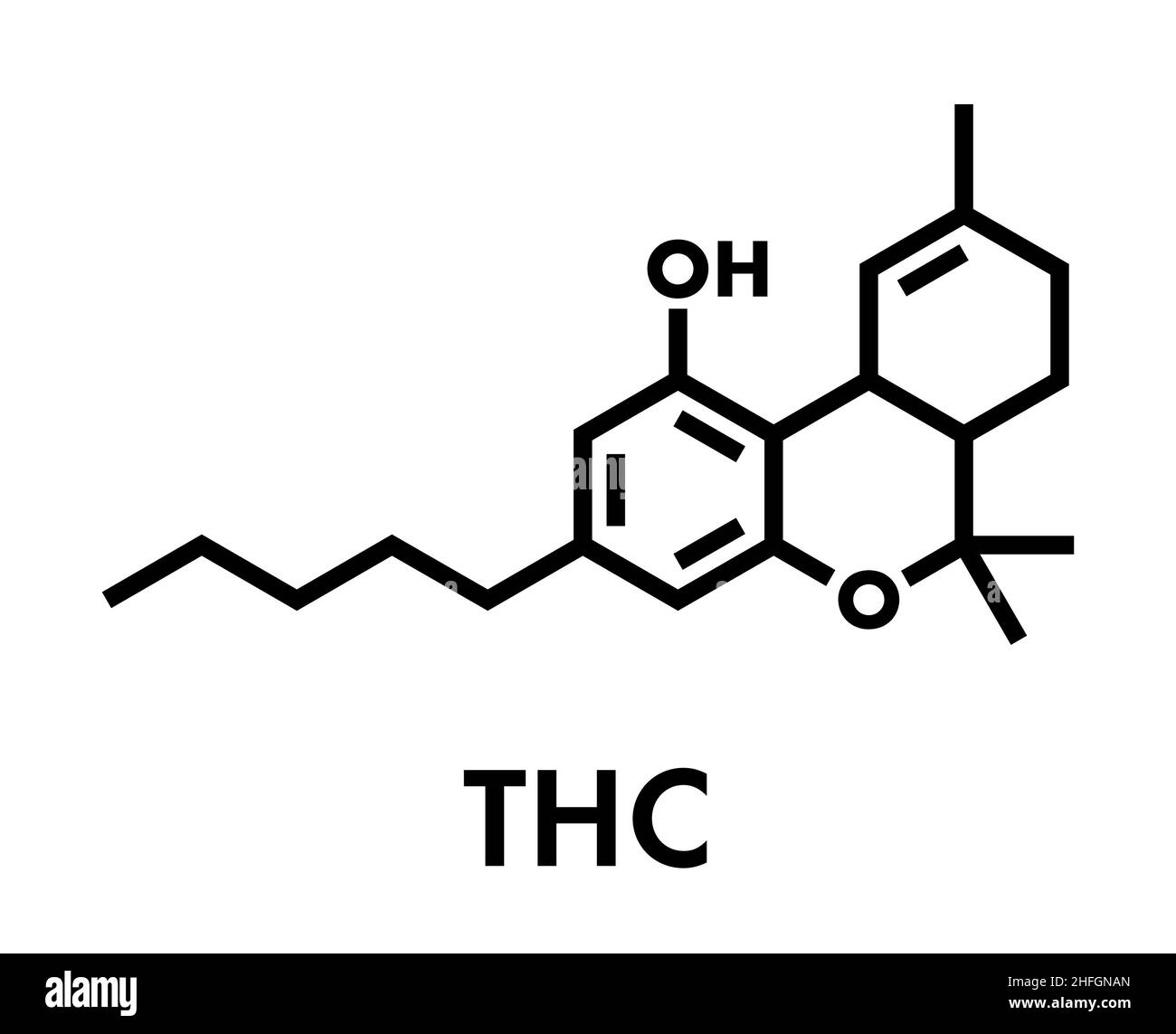 THC (delta-9-tetrahydrocannabinol, dronabinol) cannabis drug molecule ...