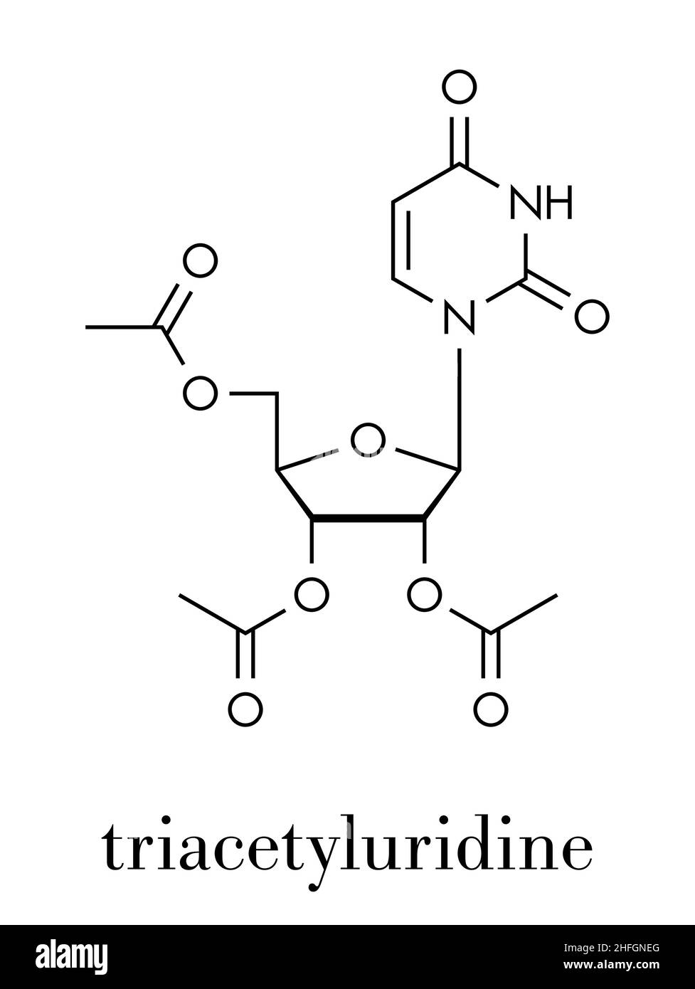 Triacetyluridine molecule. Prodrug of uridine. Skeletal formula Stock ...