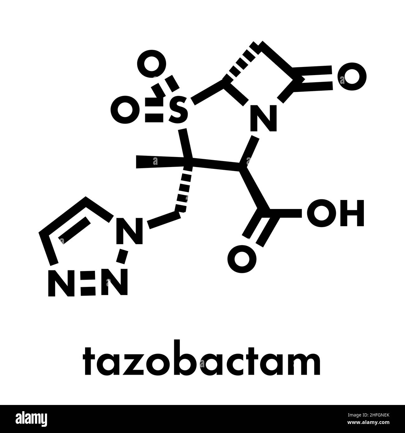 Tazobactam drug molecule. Inhibitor of bacterial beta-lactamase enzymes ...