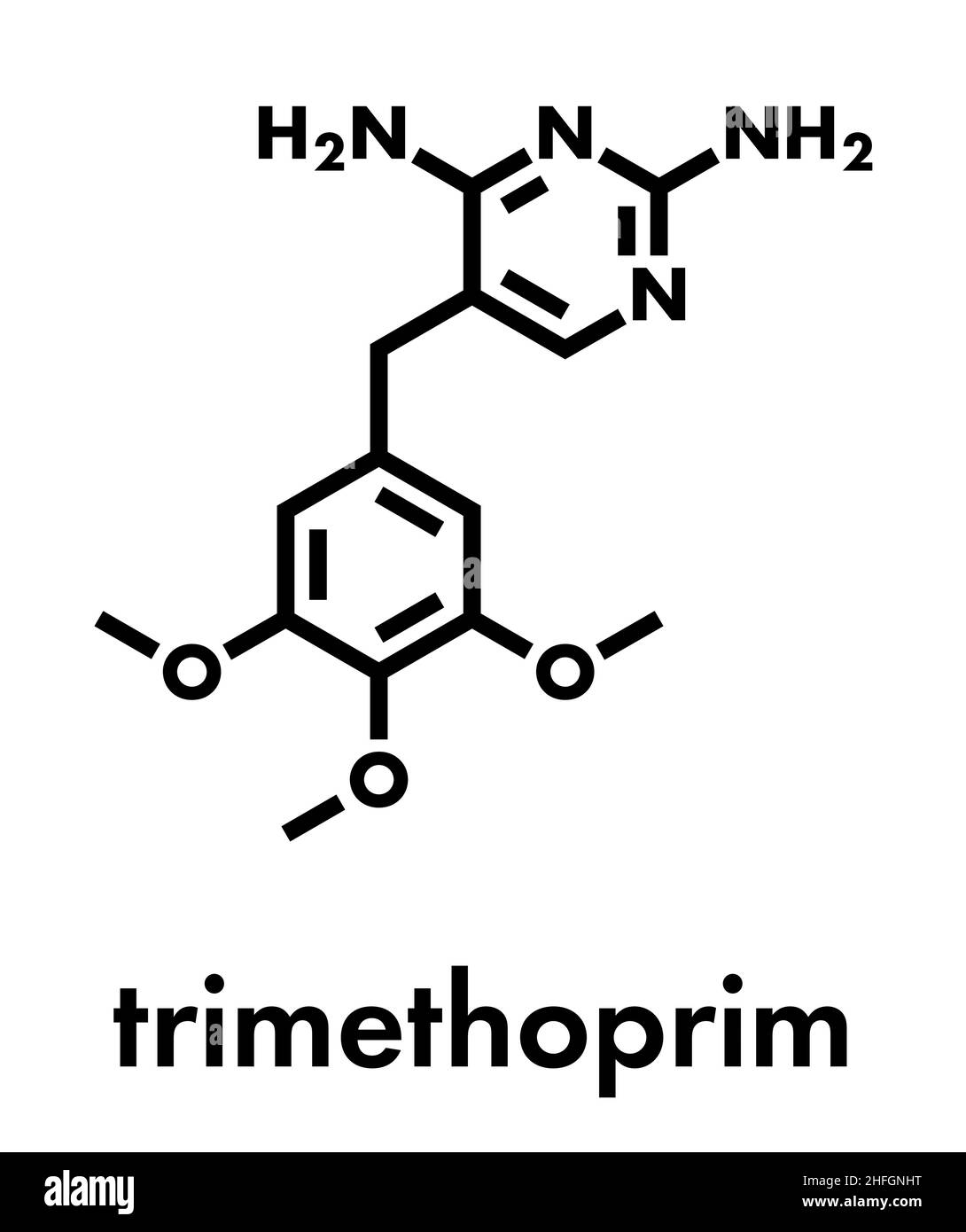 Trimethoprim antibiotic drug molecule. Skeletal formula Stock Vector ...