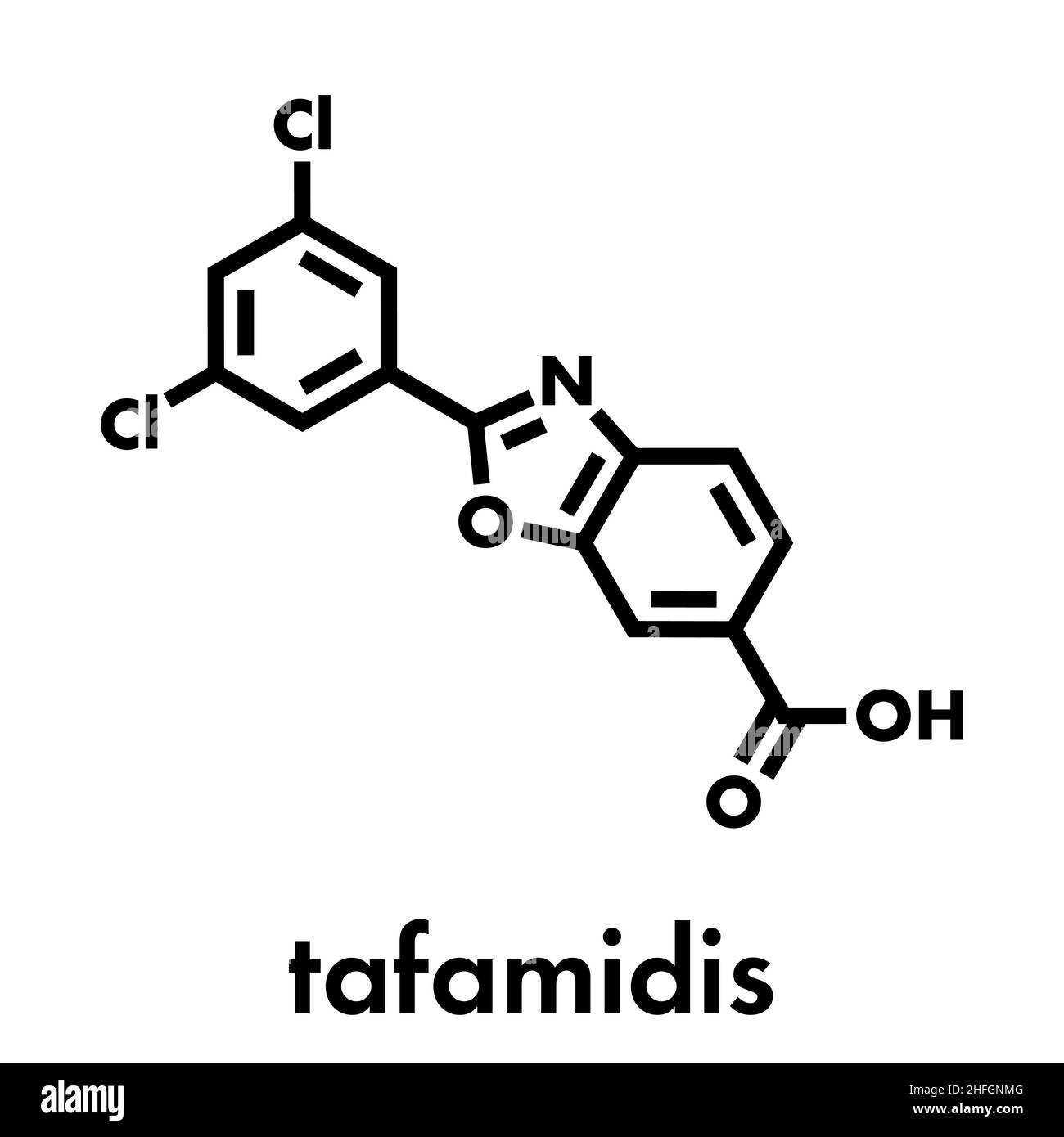 Tafamidis familial amyloid polyneuropathy (FAP) drug molecule. Skeletal ...