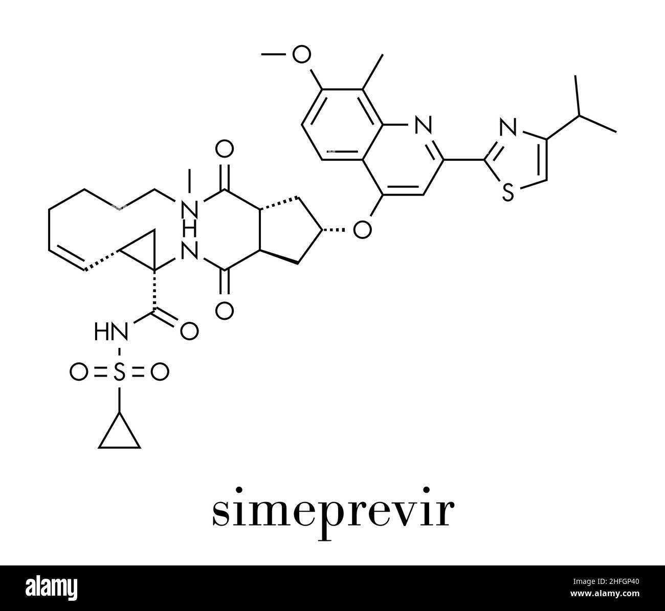 Simeprevir hepatitis C virus (HCV) drug molecule. Skeletal formula ...