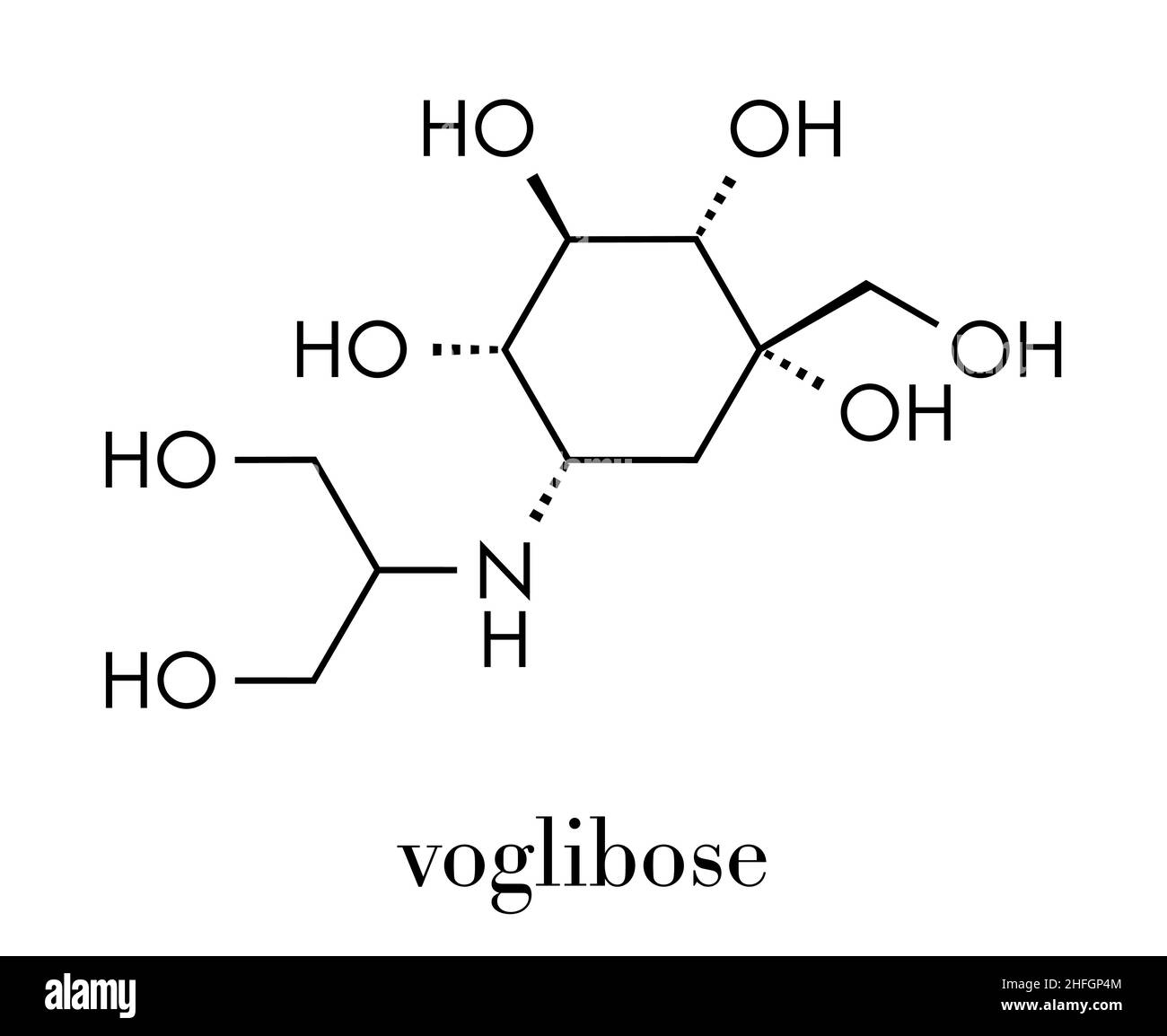Voglibose diabetes drug molecule. Skeletal formula Stock Vector Image ...