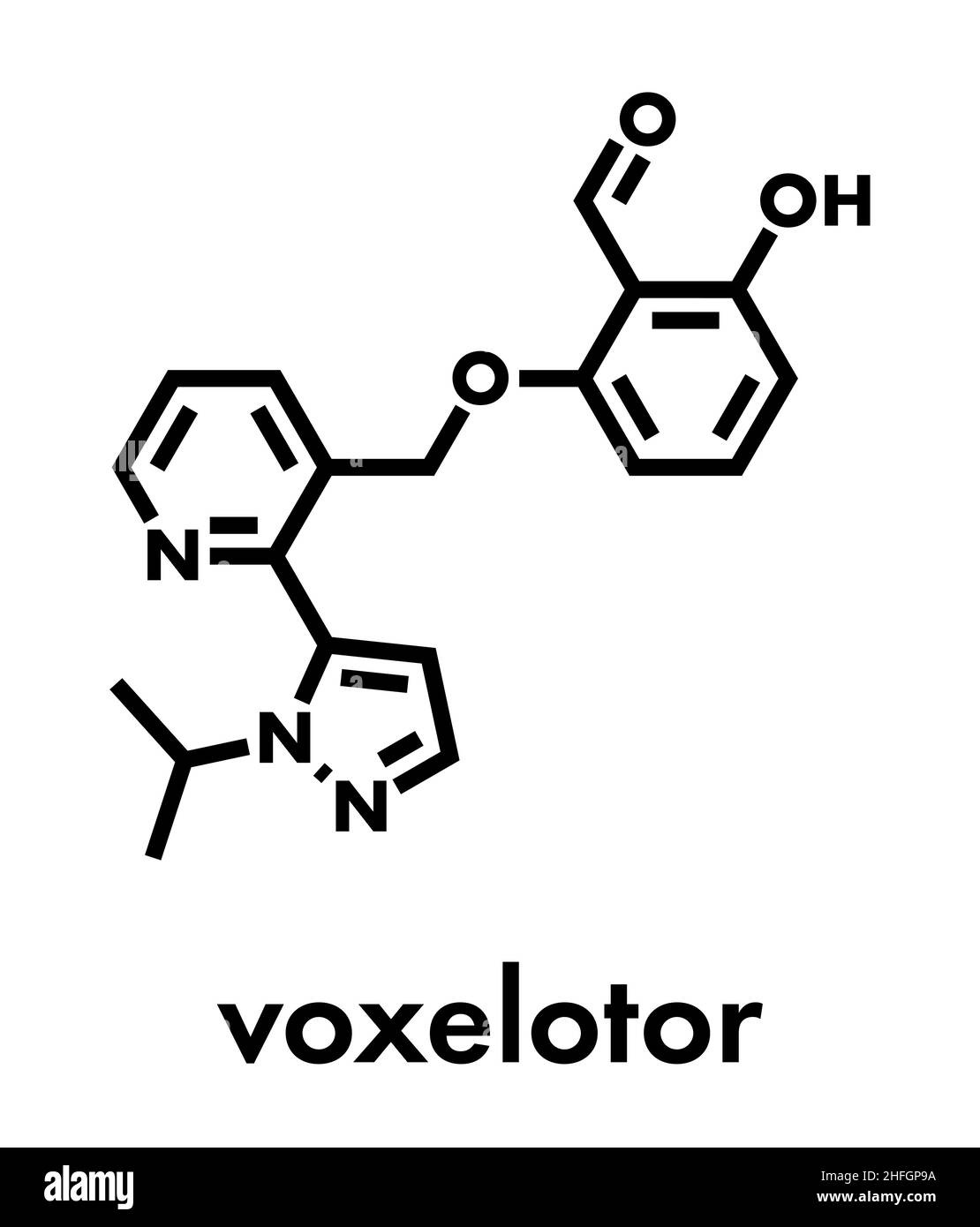 Voxelotor sickle cell disease drug molecule. Skeletal formula Stock ...