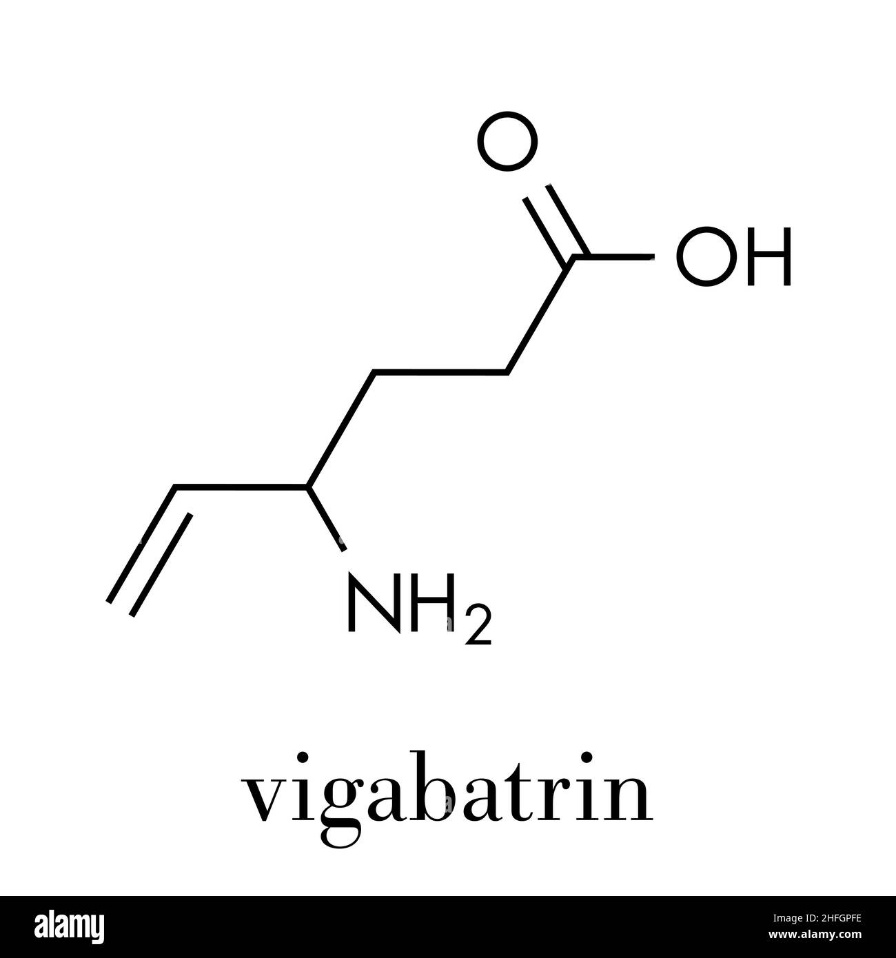 Vigabatrin epilepsy (seizures) drug molecule. Suicide inhibitor of the ...