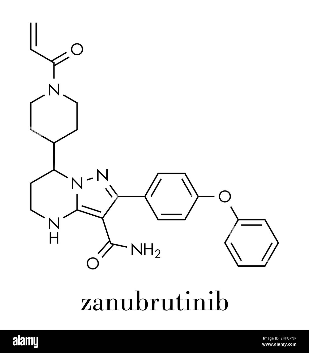 Zanubrutinib cancer drug molecule. Skeletal formula Stock Vector Image ...