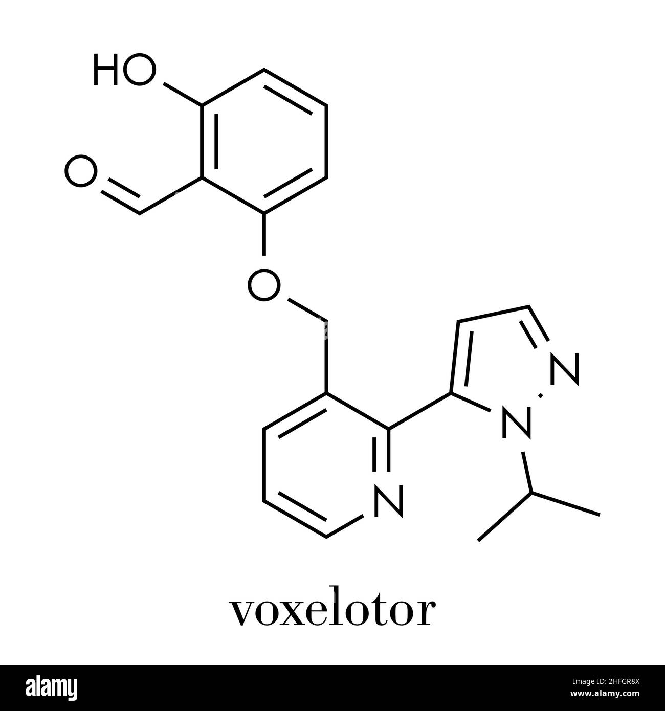 Voxelotor sickle cell disease drug molecule. Skeletal formula Stock ...