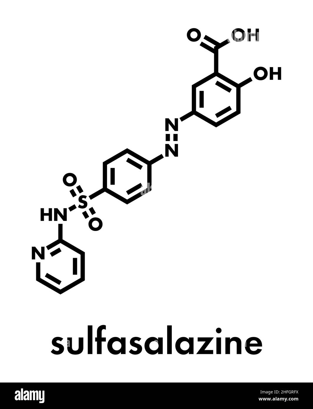 Sulfasalazine drug molecule. Used in treatment of rheumatoid arthritis ...