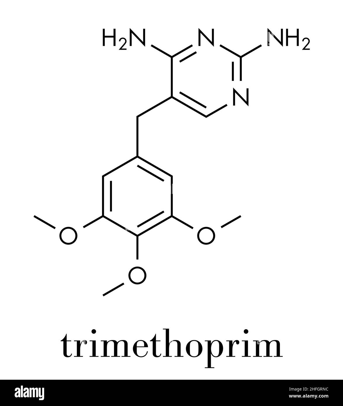 Trimethoprim antibiotic drug molecule. Skeletal formula Stock Vector ...