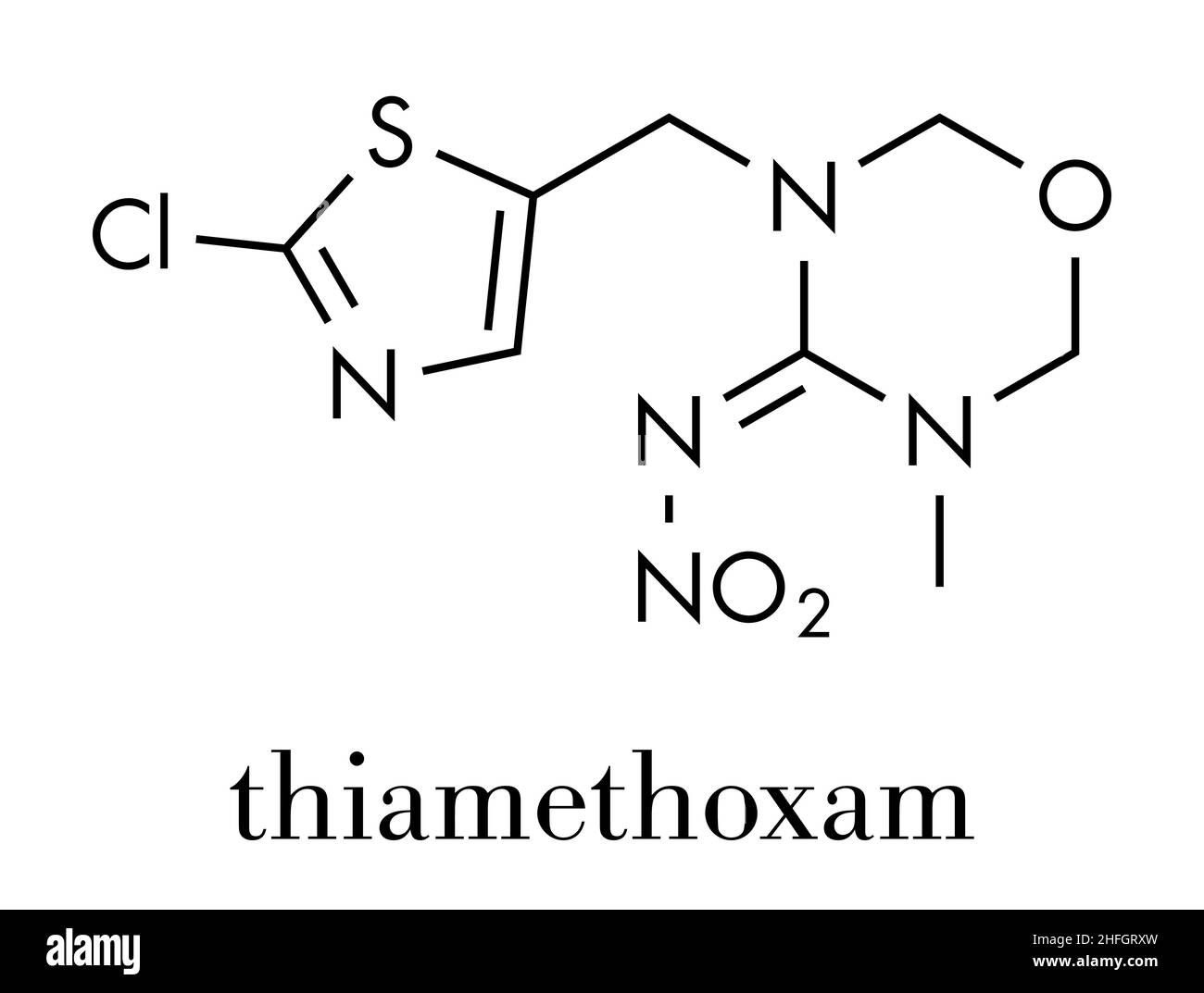 Thiamethoxam insecticide molecule (neonicotinoid class). Skeletal ...