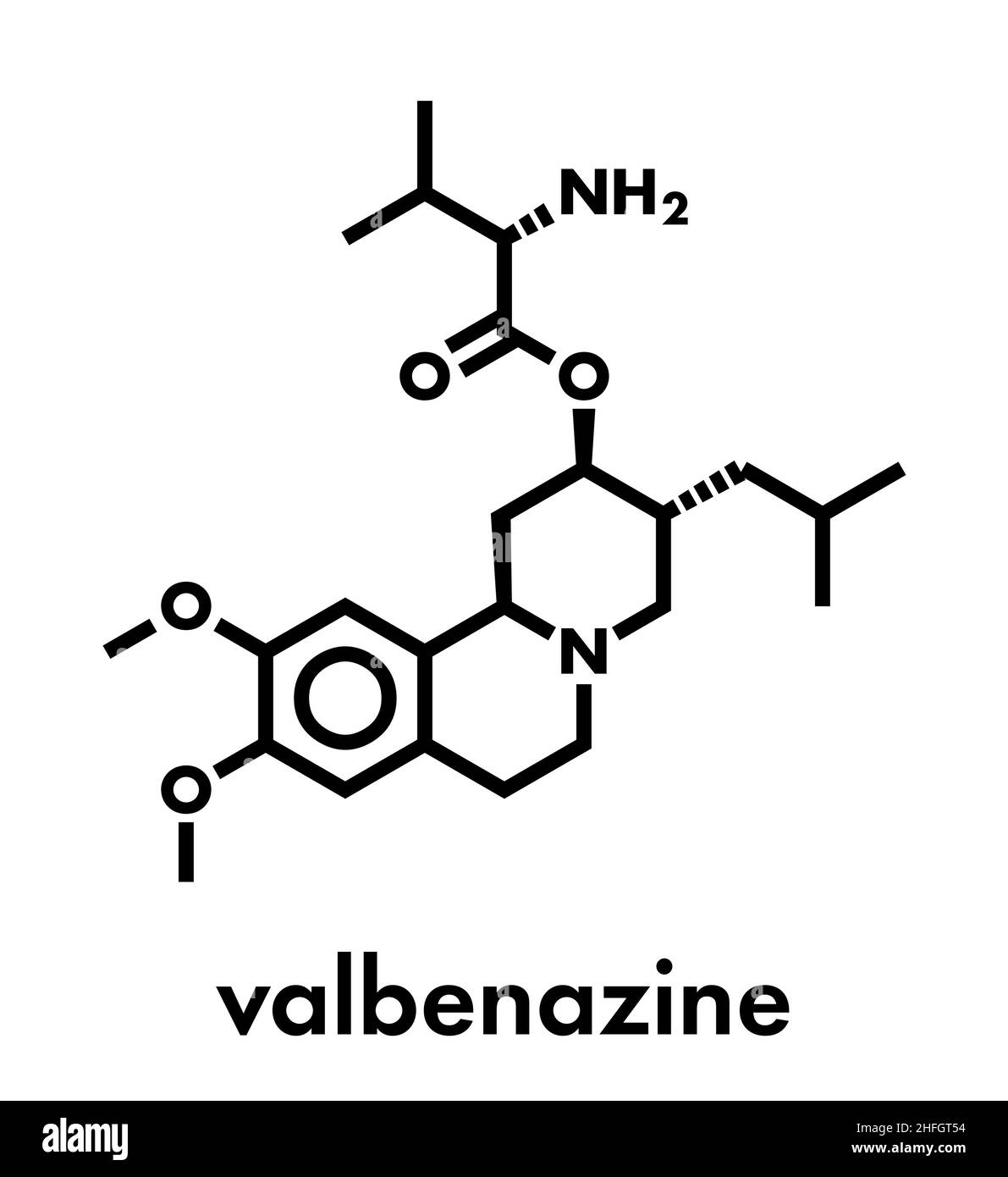 Valbenazine tardive dyskinesia drug molecule. Skeletal formula Stock ...