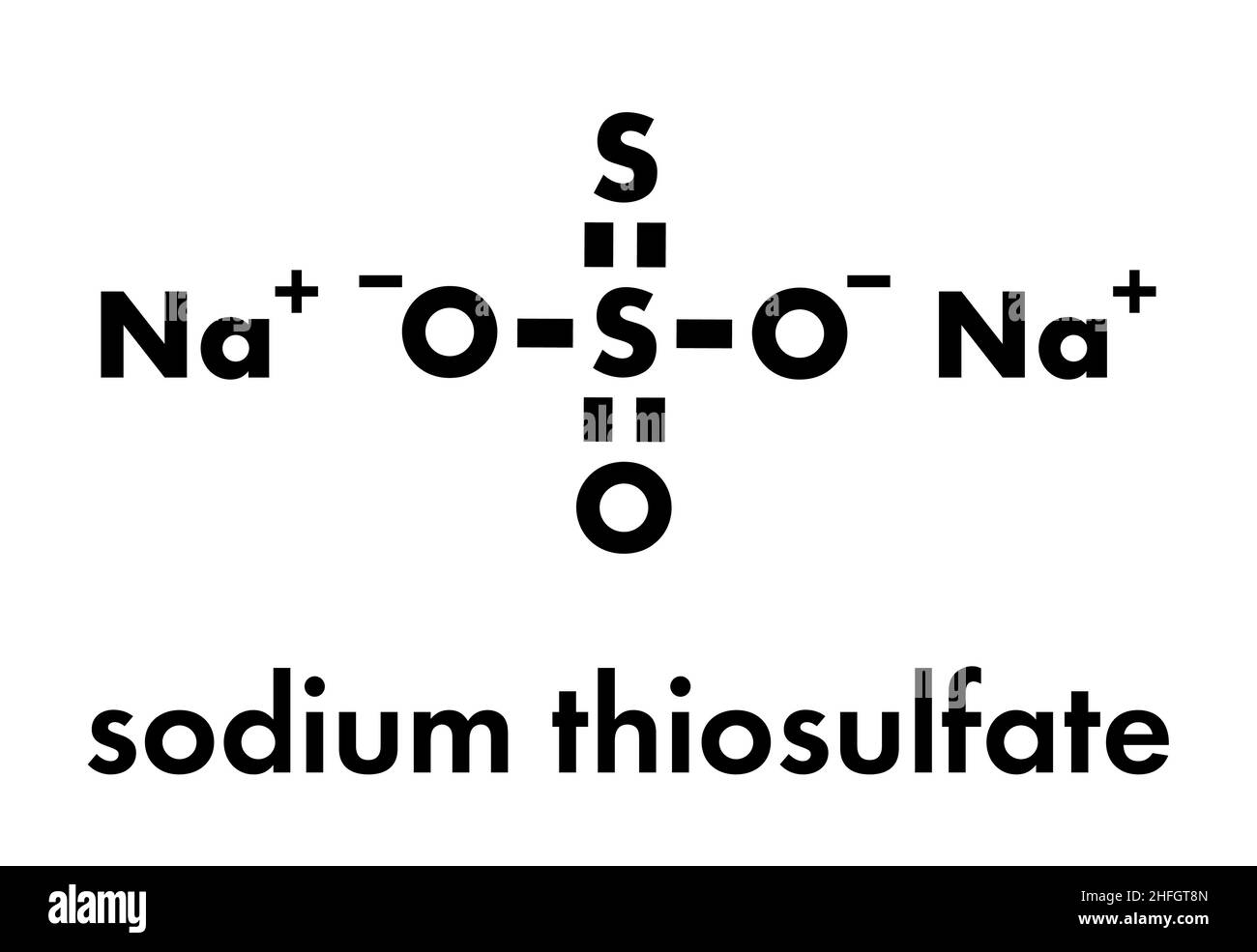 Sodium thiosulfate (hyposulfite) salt, chemical structure. Skeletal ...