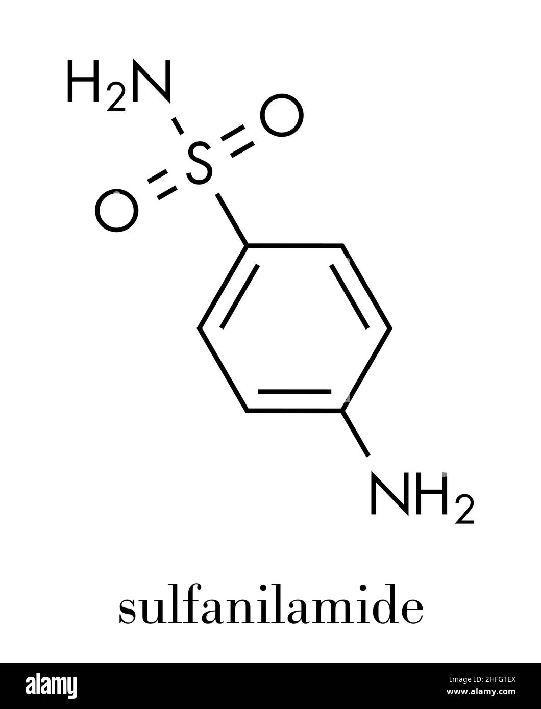 Sulfanilamide (sulphanilamide) sulfonamide antibiotic molecule. One of ...