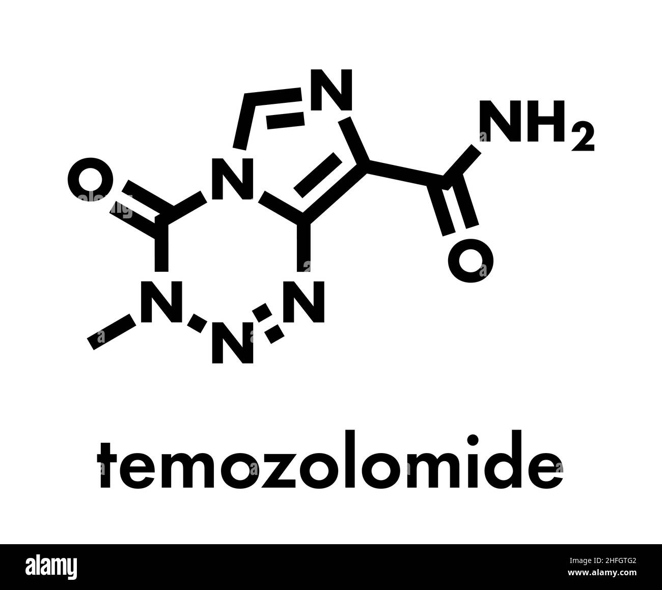 Temozolomide cancer chemotherapy drug molecule. Skeletal formula Stock ...