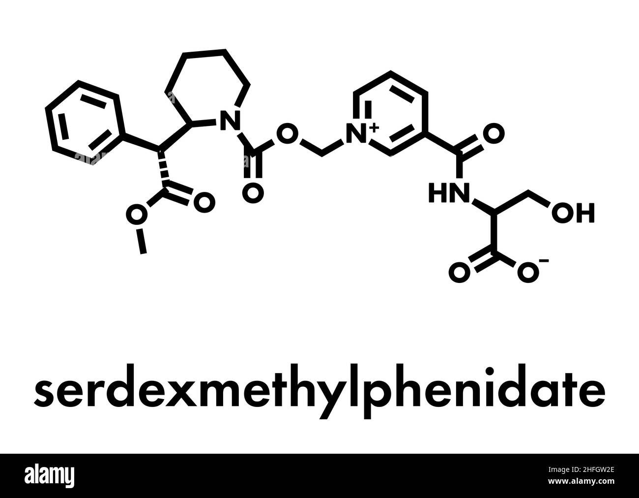 Serdexmethylphenidate chloride drug molecule. Skeletal formula Stock ...